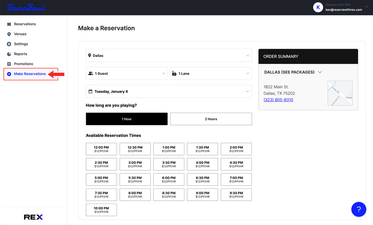 Make a Reservation Using the Admin Dashboard